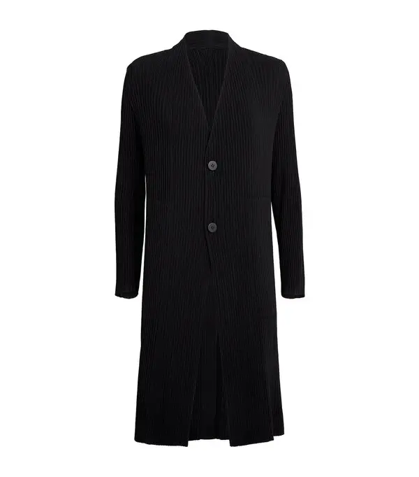 Issey Miyake Hatching Pleats Longline Coat