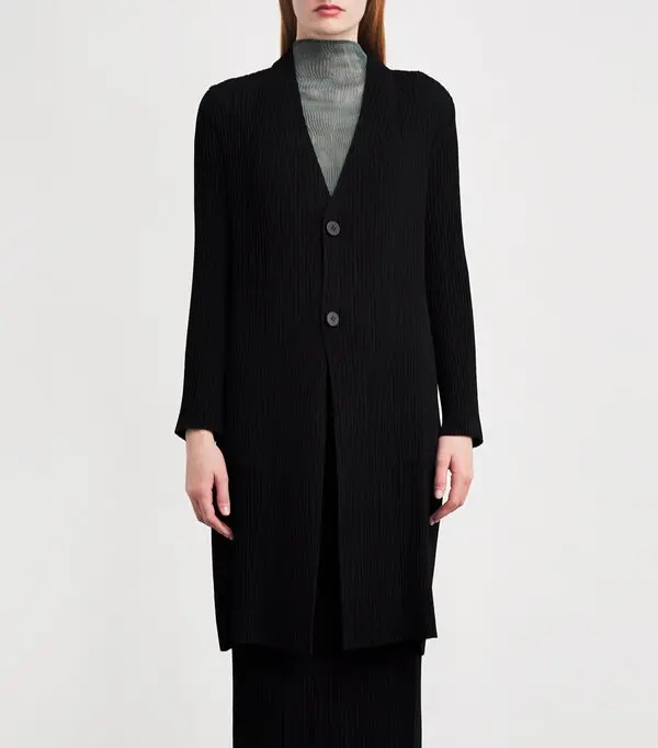 Issey Miyake Hatching Pleats Longline Coat