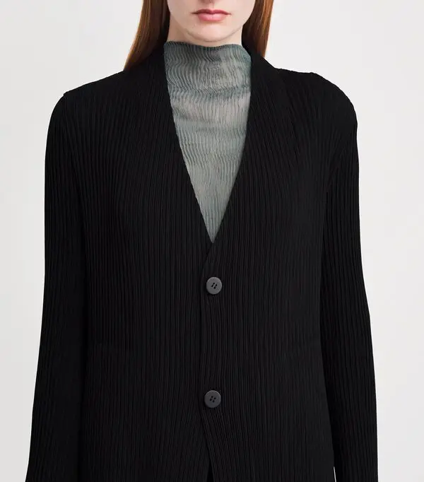 Issey Miyake Hatching Pleats Longline Coat