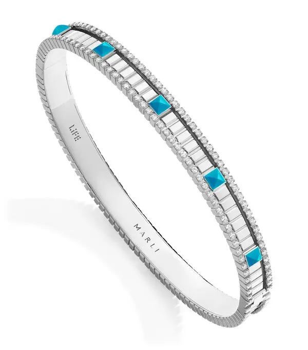 MARLI NEW YORK 18k Gold, Diamond, And Turquoise Life Bangle - White