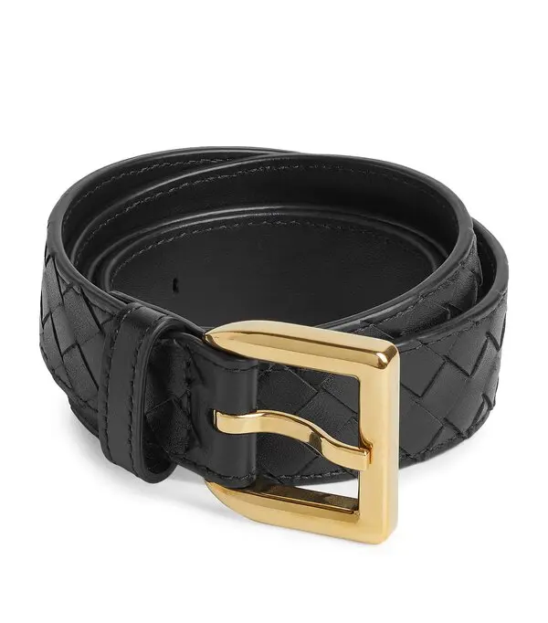 Bottega Veneta Calfskin Intrecciato Piccolo Belt - Black