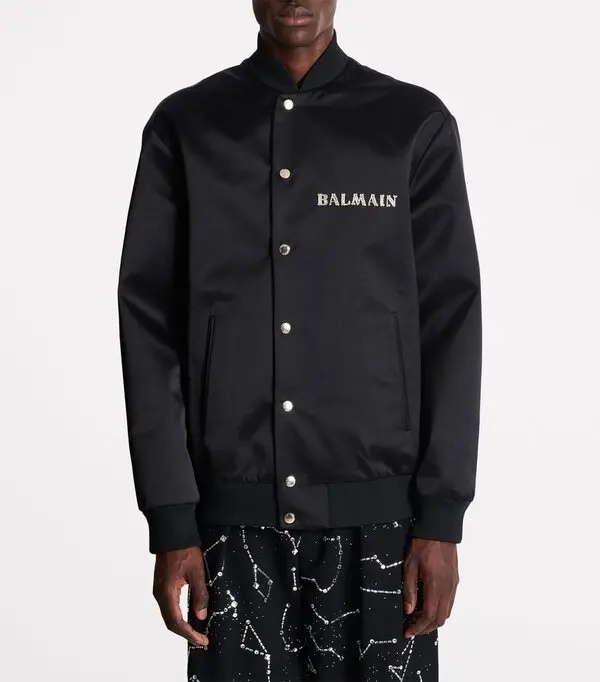 Balmain Satin Embellished Bomber Jacket