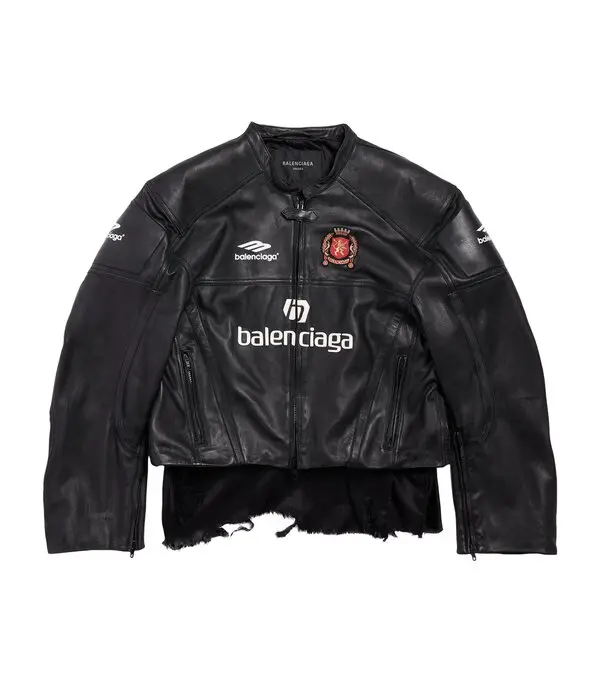 Balenciaga Leather Distressed Racer Jacket