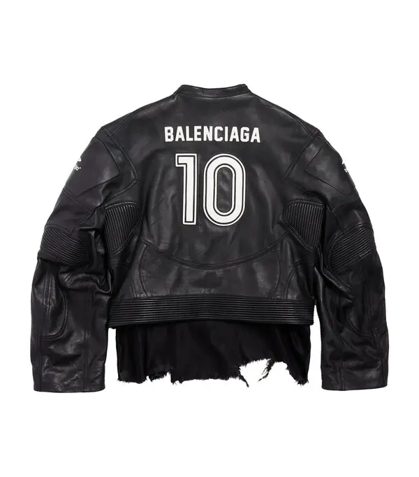 Balenciaga Leather Distressed Racer Jacket