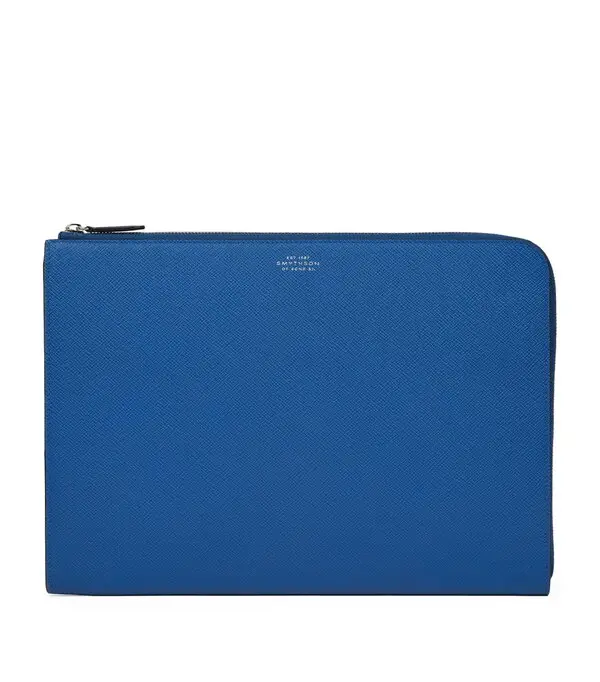 Smythson Small Panama Leather Laptop Case - Blue