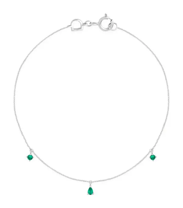 ASTRID & MIYU White Gold And Emerald Charm Bracelet - Silver