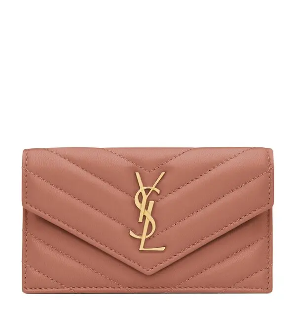Saint Laurent Leather Fragments Flap Card Holder - Pink