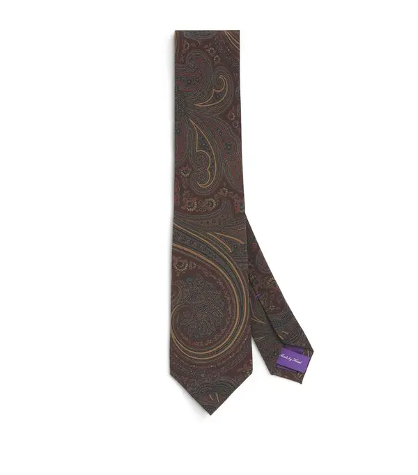 Ralph Lauren Purple Label Silk Paisley Print Neck Tie - Brown