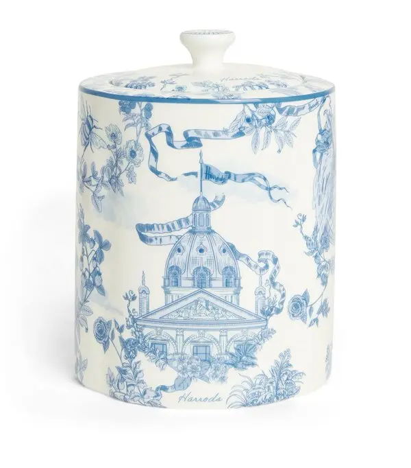 Harrods Bone China Toile Tea Caddy - Blue
