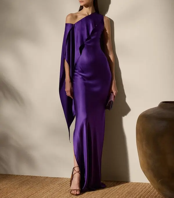 Ralph Lauren Stretch-Silk Charmeuse Lizzie Maxi Dress - Purple |  Editorialist
