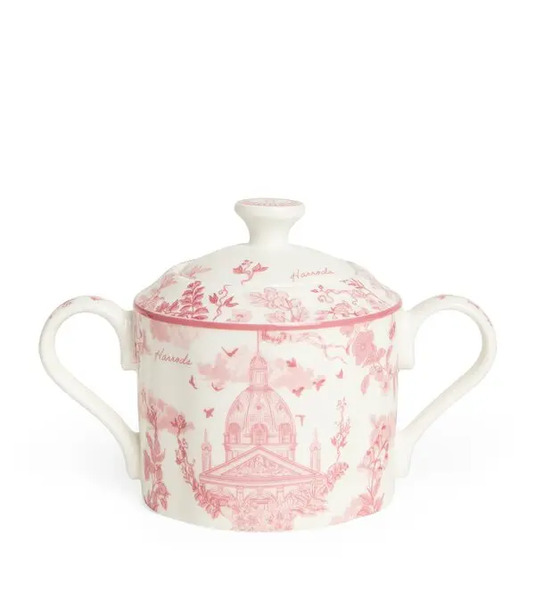 Harrods Bone China Toile Sugar Bowl - Pink