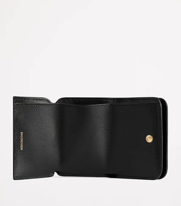 Balenciaga Mini Leather Cash 2.0 Trifold Wallet - Black