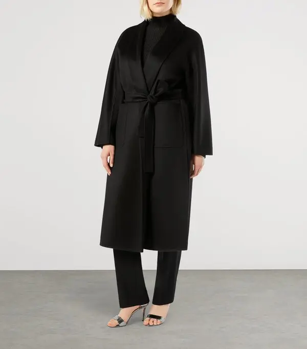 Marina Rinaldi Cashmere Longline Wrap Coat In Black - 32% Off