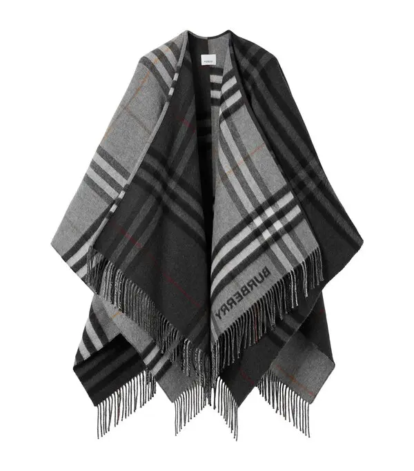 Burberry Wool-cashmere Contrast-check Cape - Grey
