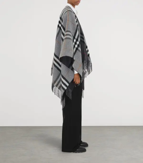 Burberry Wool-cashmere Contrast-check Cape - Grey
