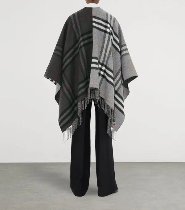 Burberry Wool-cashmere Contrast-check Cape - Grey