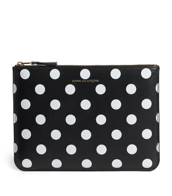 Comme Des Garçons Large Leather Polka-dot Zipped Pouch - Black