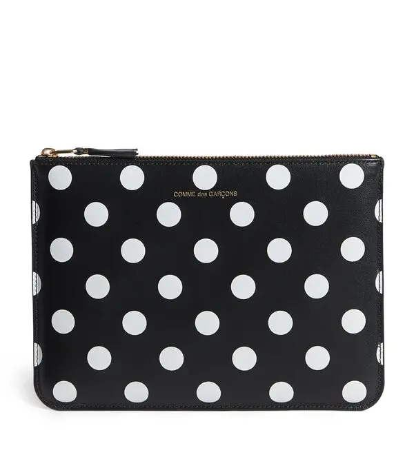 Comme Des Garçons Large Leather Polka-dot Zipped Pouch - Black