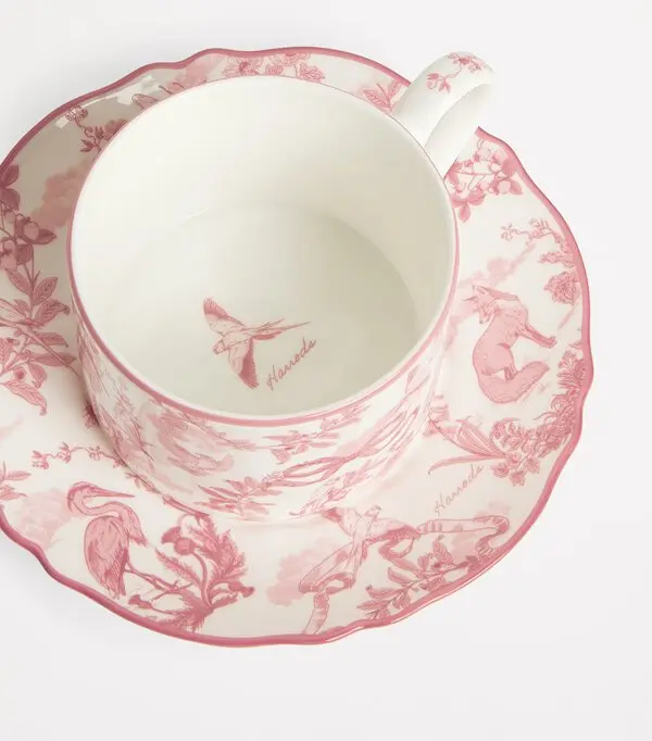 Harrods Bone China Toile Teacup And Saucer Set - Pink