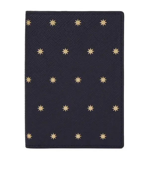 Smythson Panama Leather Stars Passport Cover - Blue