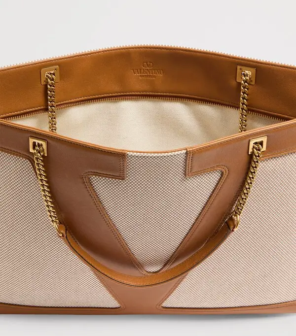 Valentino Garavani Canvas And Leather Viva Superstar Tote Bag - Neutral