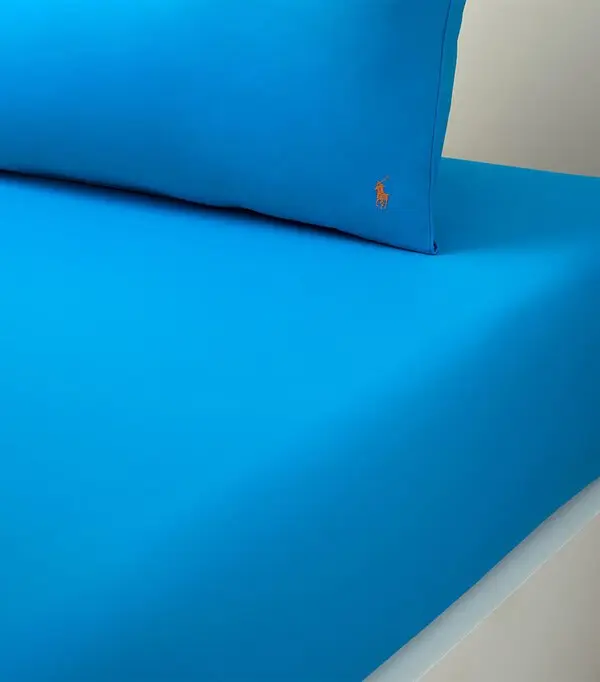 Ralph Lauren Cotton Polo Pony Euro King Fitted Sheet - Blue