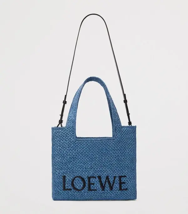 Loewe X Paula's Ibiza Medium Raffia Font Tote Bag - Blue