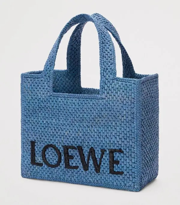 Loewe X Paula's Ibiza Small Raffia Font Tote Bag - Blue