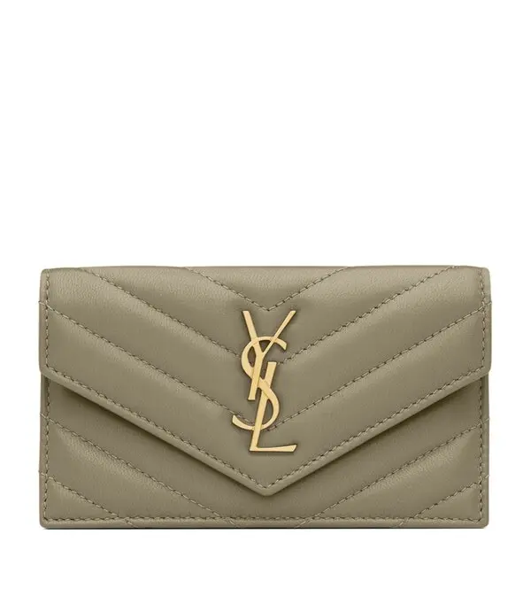 Saint Laurent Lambskin Fragments Flap Card Holder Green