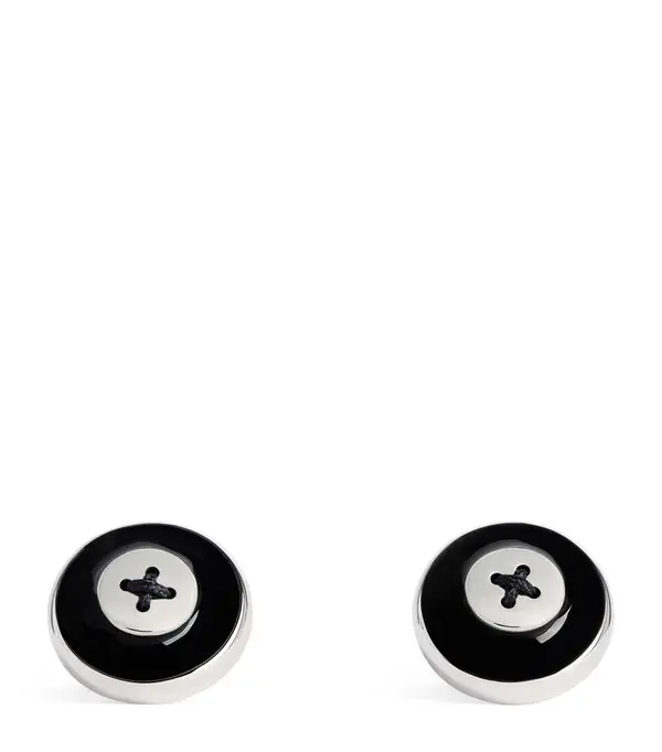 BABETTE WASSERMAN LONDON Rhodium-plated Enamel Button Cufflinks - Black