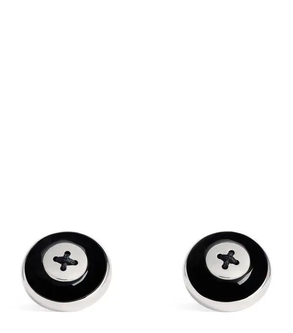 BABETTE WASSERMAN LONDON Rhodium-plated Enamel Button Cufflinks - Black