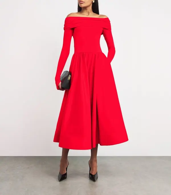 green emerald velvet dress alice + olivia Women's Chara Turtleneck Long Sleeve Full Flare Midi Dress,  Off White/Black, 14 at Amazon Women's Clothing store