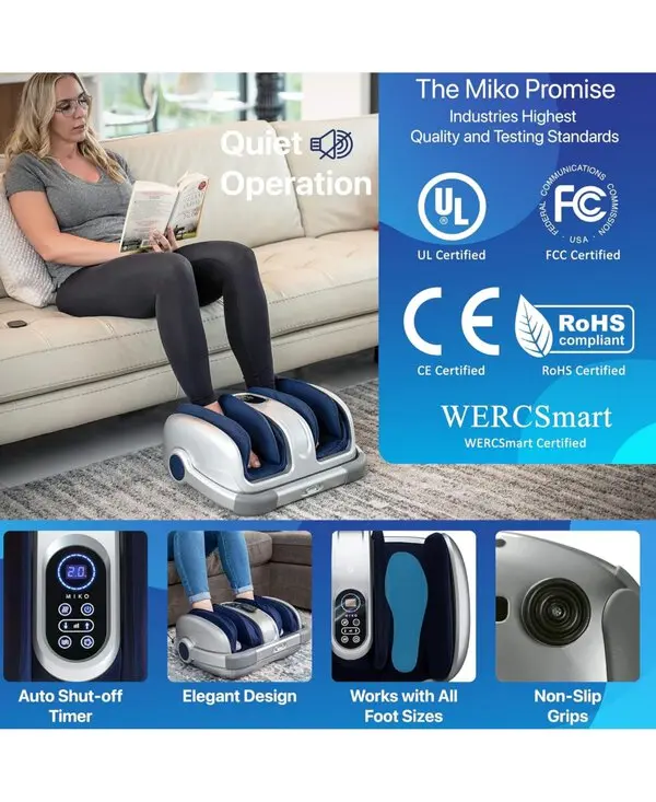 MIKO Shiatsu Foot, Calf, And Ankle Massager With Heat - Silver/blue