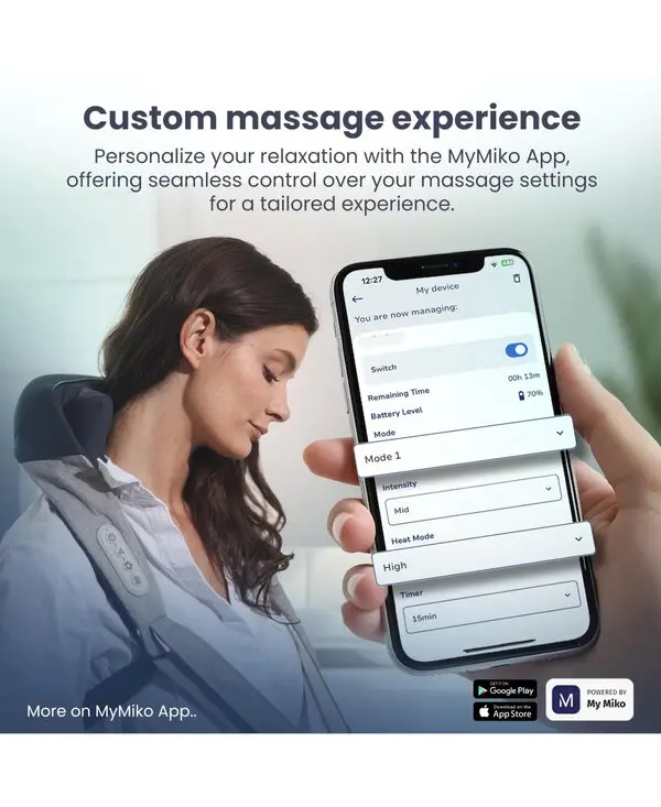 MIKO Shiatsu Neck And Back App Controlled Massager Hands Free & Heat