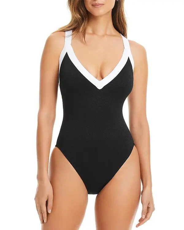 Bleu Rod Beattie Plunge Neck Cross Back One Piece Swimsuit - Black