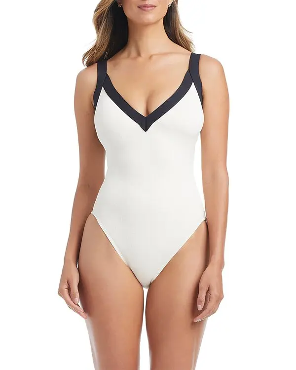 Bleu Rod Beattie Plunge Neck Cross Back One Piece Swimsuit - Coconut Water