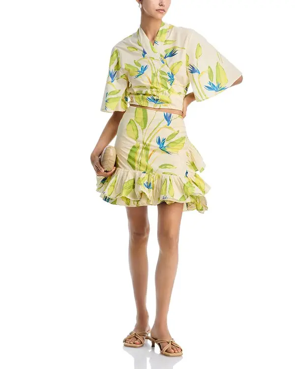 CONIGLIO PALM BEACH Mini Ruffle Pareo Skirt - Birds Of Paradise/faded Banana