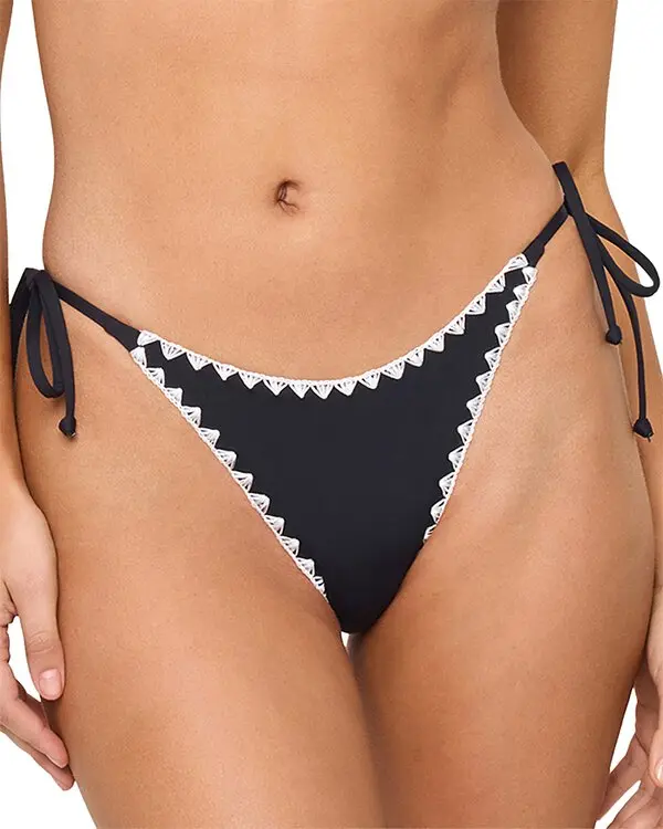 L*Space Zahra Blanket Stitch Classic Bikini Bottom - Black / Cream