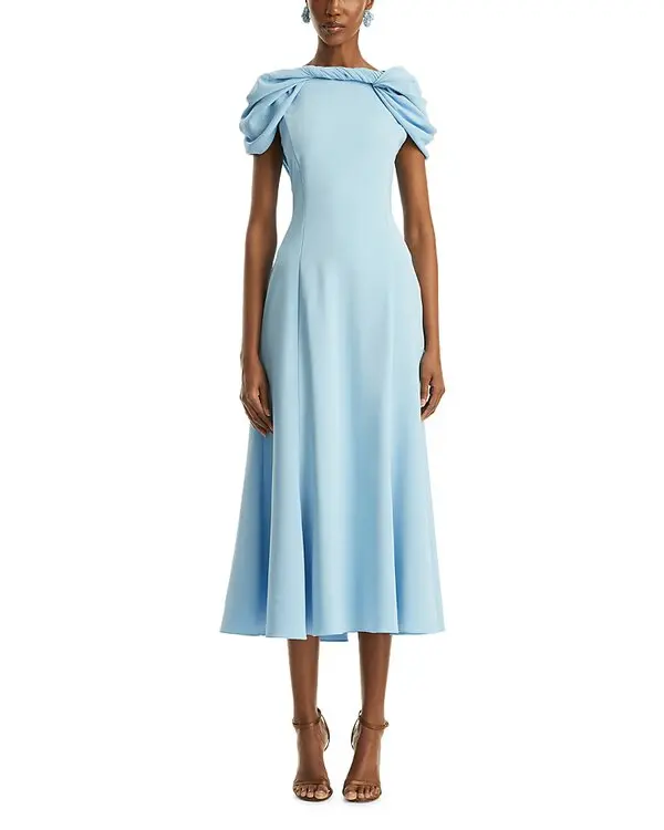 Oscar De La Renta Cap Sleeve Twist Neck Cocktail Dress - Baby Blue