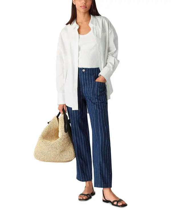 Whistles Pinstripe Barrel Leg High Rise Jeans
