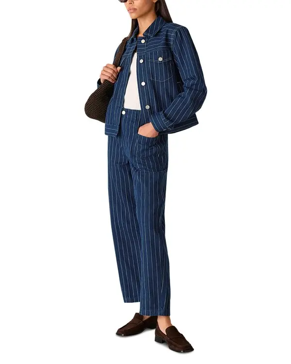 Whistles Pinstripe Barrel Leg High Rise Jeans