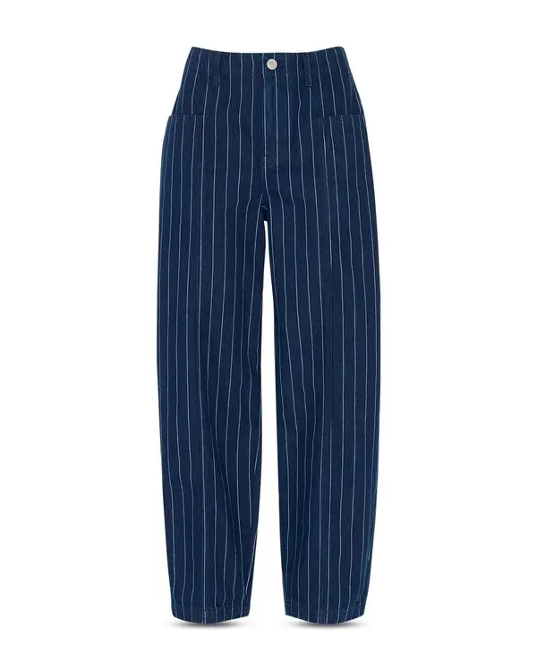 Whistles Pinstripe Barrel Leg High Rise Jeans