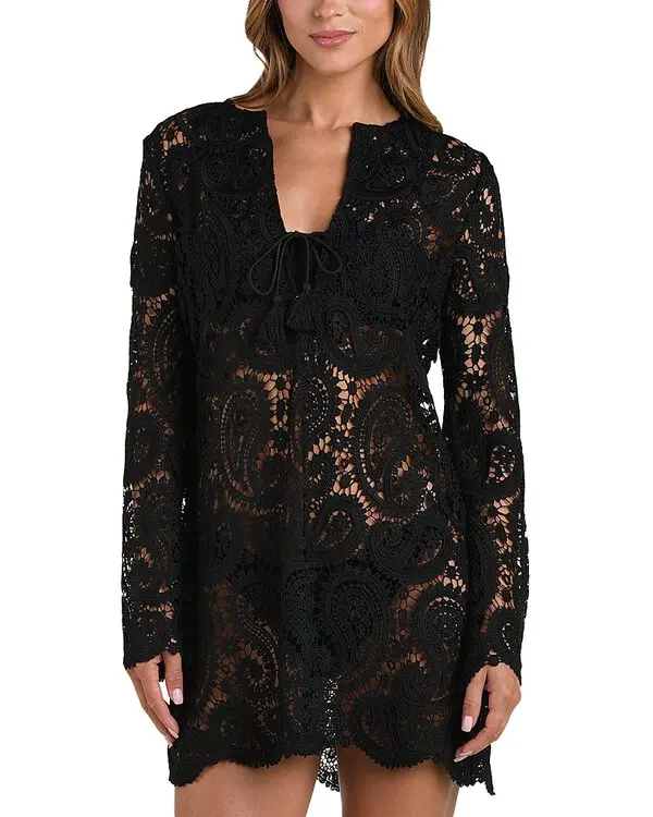 L'Agence Ansley Paisley Crochet Cover Up Dress - Black