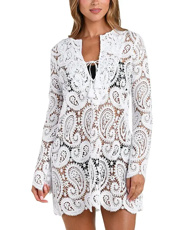 L'Agence Ansley Paisley Crochet Cover Up Dress - White