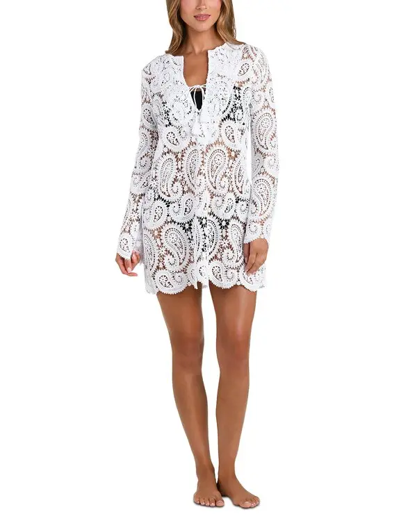L'Agence Ansley Paisley Crochet Cover Up Dress - White