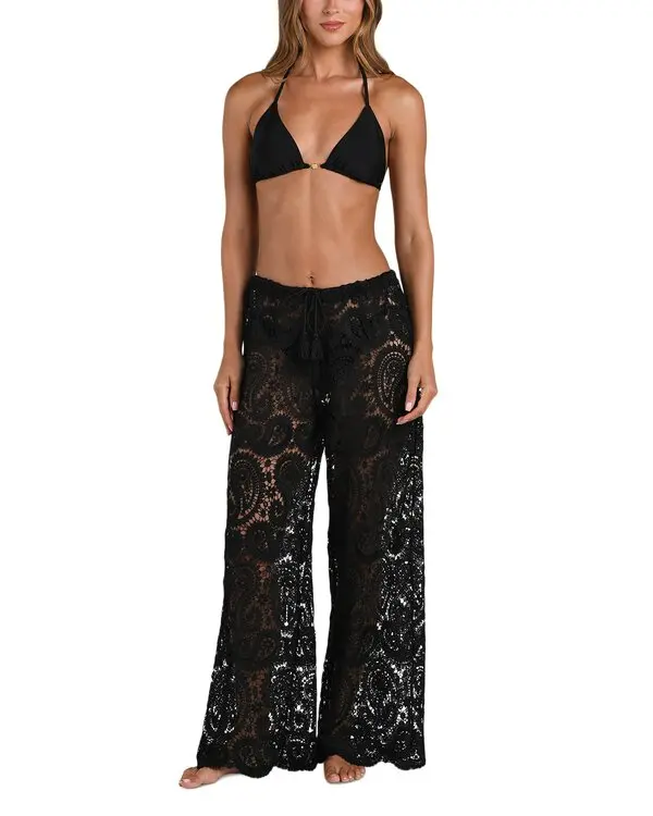 L'Agence Geraldine Paisley Crochet Cover-up Pants - Black