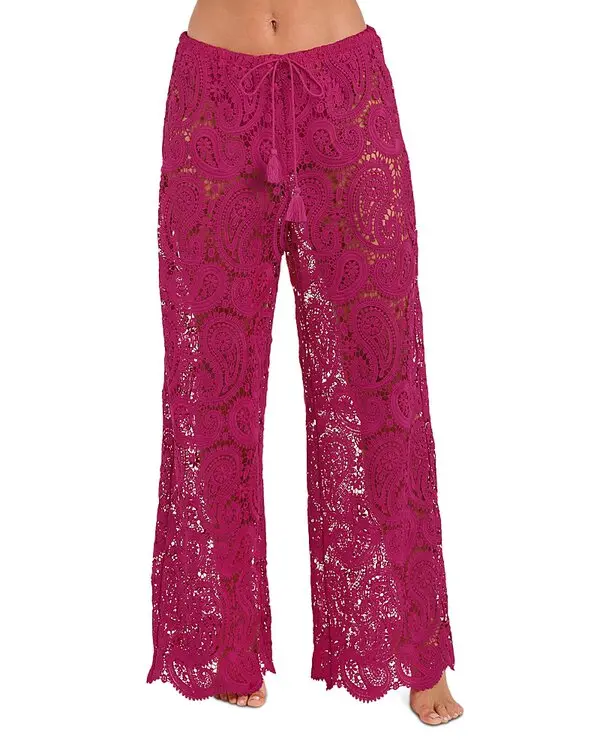 L'Agence Geraldine Paisley Crochet Cover-up Pants - Fuchsia