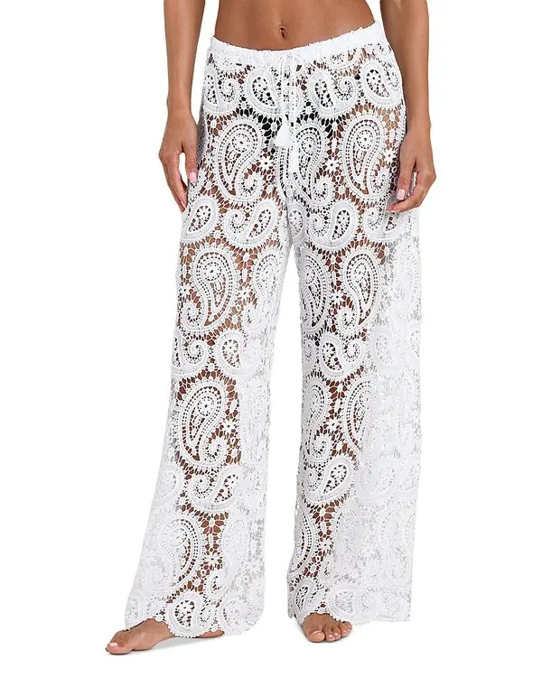 L'Agence Geraldine Paisley Crochet Cover-up Pants - White