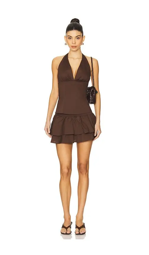 WeWoreWhat Halter Neck Corset Top - Chestnut