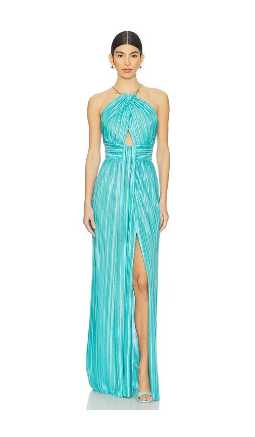 SABINA MUSAYEV Sophia Halterneck Gown With Cut-out Detail And Slit